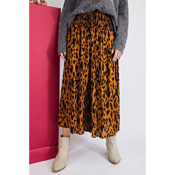 easel | Pants & Jumpsuits | Easel Camel Animal Leopard Printed Smocked ...